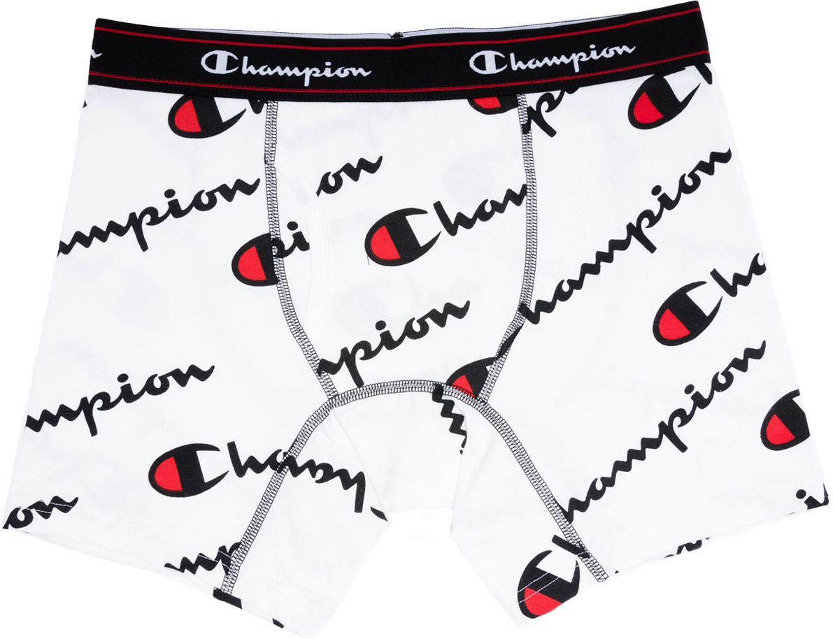 Champion: White Allover Script Boxer Briefs | influenceu Canada ...